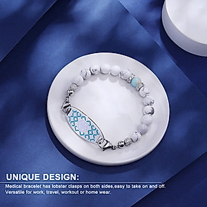 JFJEWER Medical Alert Bracelets for Women Free Engraving, Personalized Customizable Medical ID Bracelet, White Turquoise Beaded Emergency Medical Bracelets - Style 6