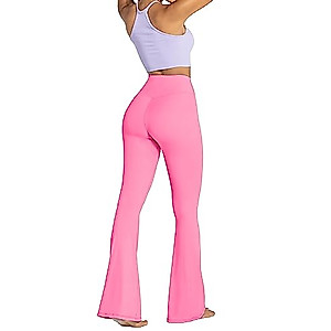 Sunzel Flare Leggings, Crossover Yoga Pants with Tummy Control, High Waisted and Wide Leg, No Front Seam Bubblegum Pink Medium 30" Inseam