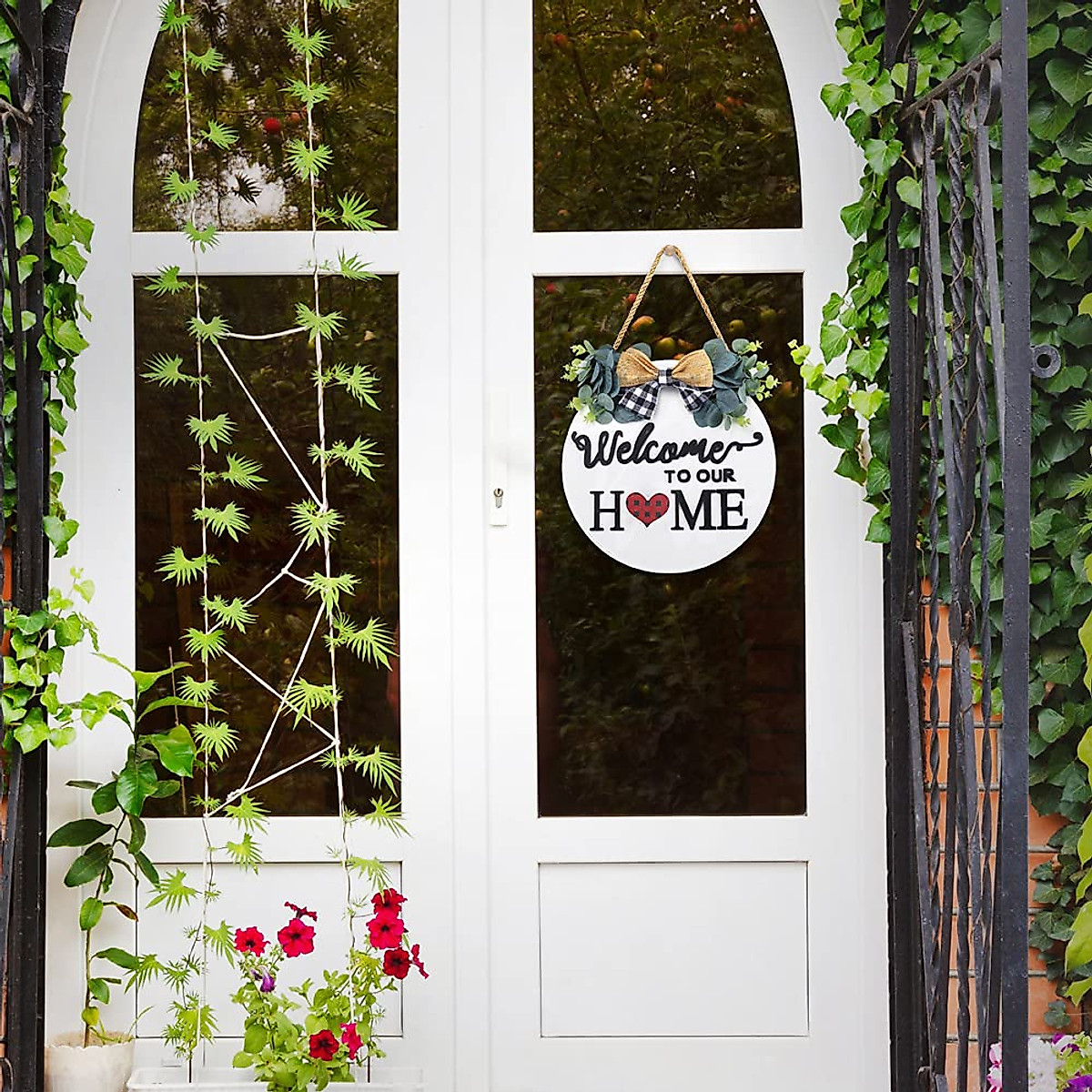 Seasonal Interchangeable Welcome Sign for Front Door Decor, Welcome to Our Home Sign with Holiday Pieces for Farmhouse Front Porch Decor and Housewarming Gift(White)