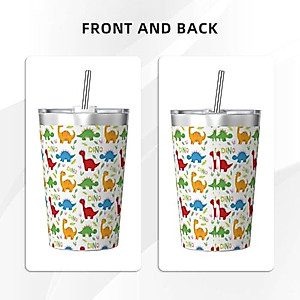 Colorful Cute Dinosaur Animal Lover Gifts - 12 oz Tumbler Stainless Steel Vacuum Insulated with Lid Travel Coffee Mug Tumbler Tea Cup