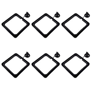 Zelerdo 6 Pack Aquarium Fish Feeding Ring Floating Food Feeder, Square Shape with Suction Cup, Black