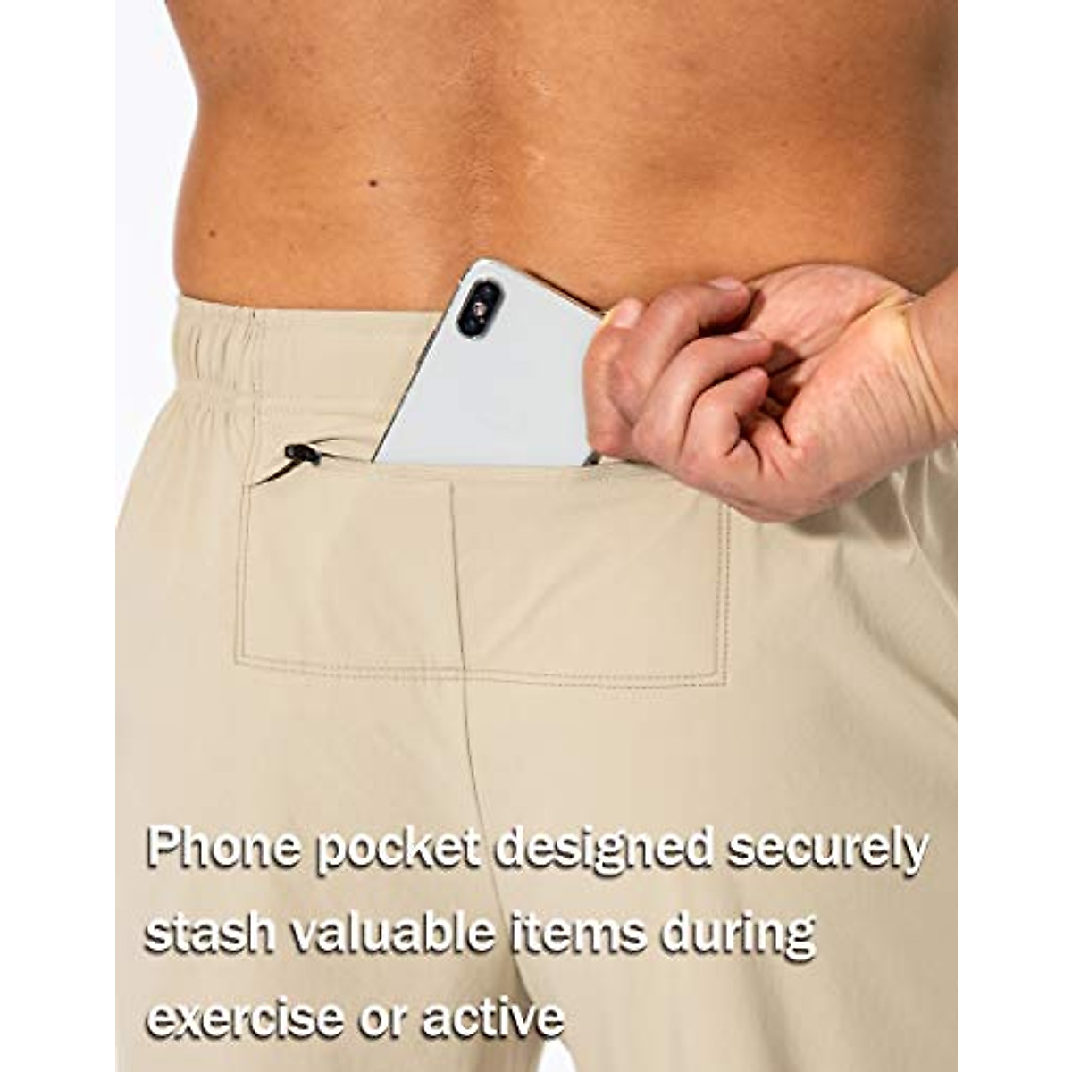 Pudolla Men's Workout Athletic Pants Elastic Waist Jogging Running Pants for Men with Zipper Pockets(Khaki XX-Large)