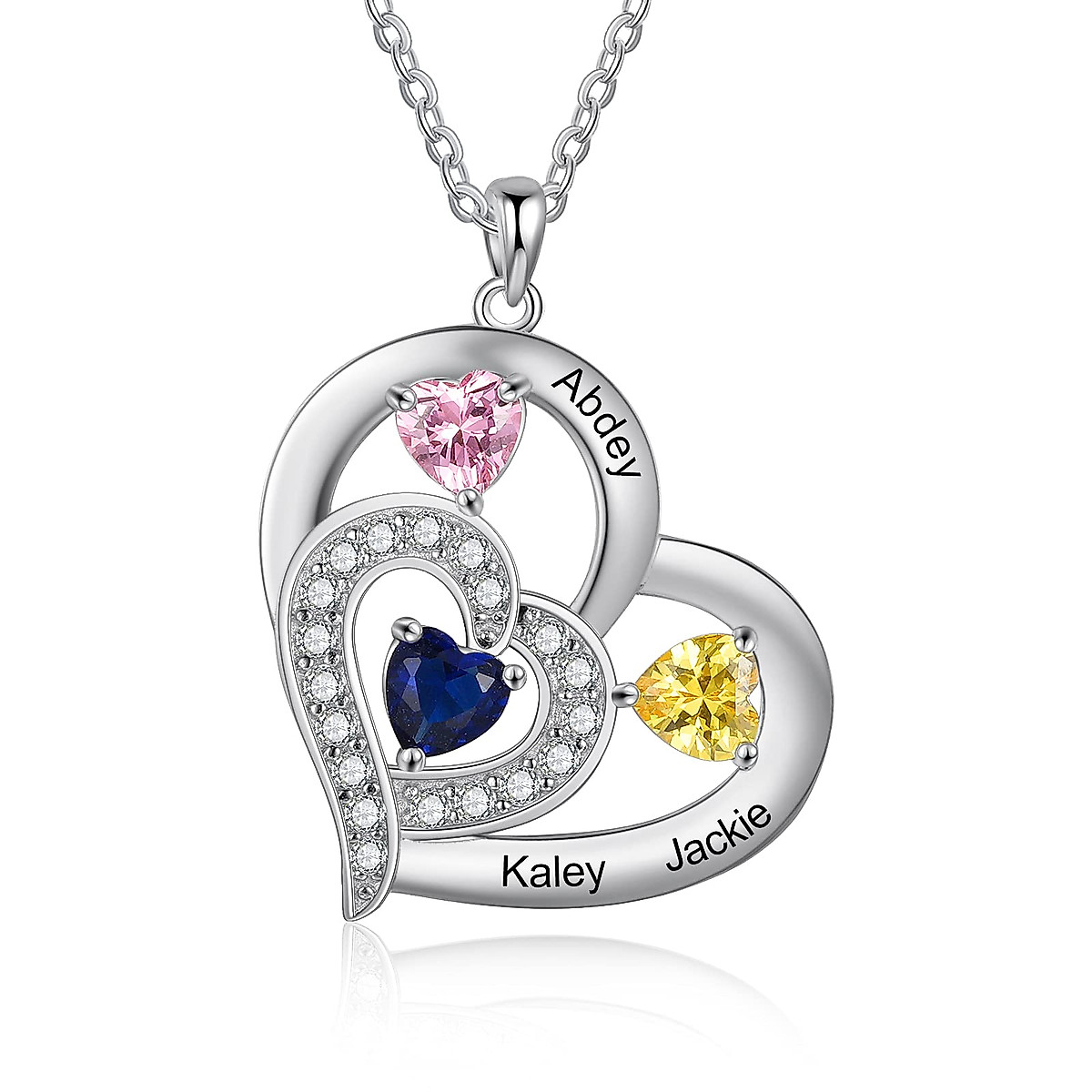 Mom Necklace,Personalized Mothers Day Necklace with Kids Names, Heart Birthstone for Women Custom Mother Name Mother's Birthday Gifts Wife Grandma (3 names)