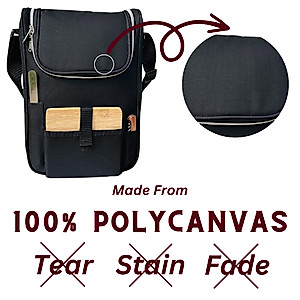 Truvelli Black Insulated Wine Tote Bag: Portable 2 Bottle Cheese Waterproof Black Canvas Carrier Picnic Kit - Stopper Attachment, Plus Wooden Charcuterie Board