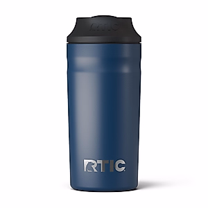 RTIC Can Chiller with Slider Lid, Fits Various Sizes Including 12oz, 16oz, & Slim Cans, Double Wall Vacuum Insulated, Stainless Steel, Sweat Proof, Navy