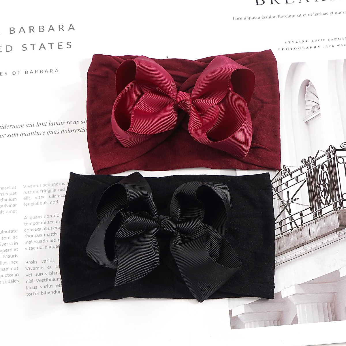 CÉLLOT 20 Colors Baby Girl Headbands with 4.5 Inches Hair Bows Nylon Turban Head Wraps Headbands for Newborn Infants and Toddlers