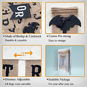 Uniwish Trick or Treat Burlap Banner Halloween Decorations for Mantel Fireplace Glitter Bat Garland Bunting Home Wall Decor Halloween Party Supplies