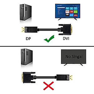 DTECH 6 Foot DisplayPort to DVI-D Single Link Cable Male to Male with Gold Plated Connector