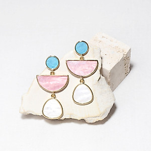 Multi Colorblock Geomtric Frame with Acrylic Gem Tear Drop Statement Earrings