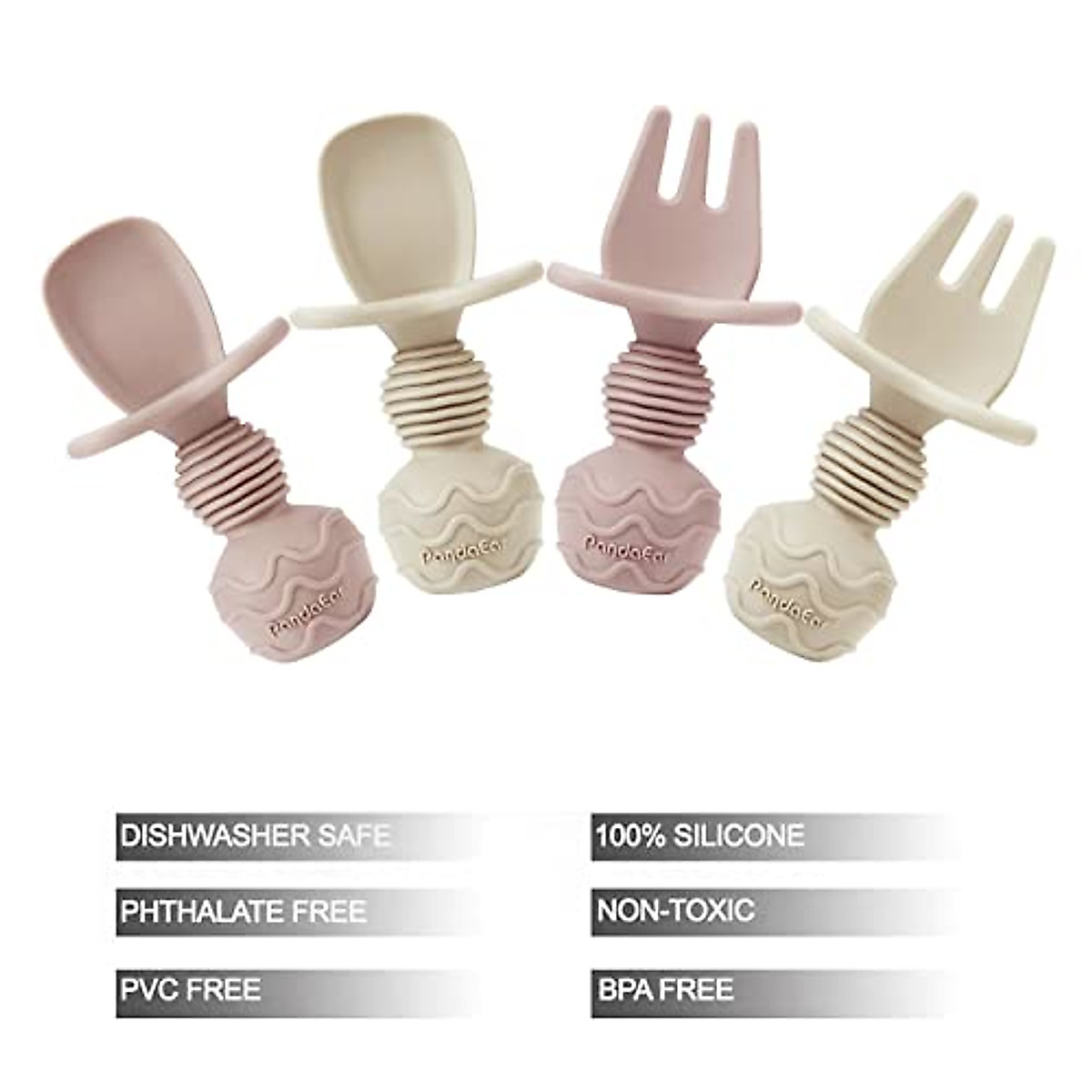 PandaEar 4 Pack Silicone Baby Spoons Forks Feeding Set, Toddler Utensils Baby Led Weaning Supplies, First Stage Baby Spoon Self Feeding 6 Months Old Baby Essentials