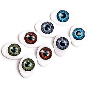 YOUYA 8 Pairs 4 Colors Highlight Resin Boat Shape Doll Eyes for Crafts and Embellishments Puppet Bear Doll Animal Stuffed Toys (23mm16mm), Red,Brown,Grey,Green (C-90)