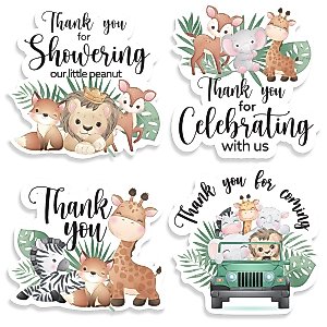 Cute Thank You for Celebrating with Us Jungle Safari Baby Shower Thank You Stickers Labels,Wild Animals Party Stickers for Wild Animals Theme Baby Shower Birthday Party Favor Label Decorations