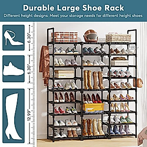 Tribesigns 9 Tier Shoe Rack Shoe Shelf Large Shoe Rack Storage Organizer for Entryway with Side Hooks, 50-55 Pairs Metal Shoe Racks Shoe and Boots Shelf for Closet