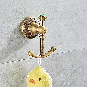 CELIKA Self Adhesive Hooks,Retro Hook,Double Robe Hook Antique Double Robe Hook Clothes Hooks Bathroom Antique Brass Coat Hat Hangers Towel Rack Solid Brass Vintage Style Dual Hangers Wall Mounted