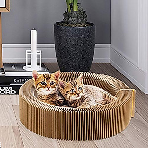 Collapsible Cat Scratcher Lounge Bed, Cardboard Cat Bed, Corrugated Pet Scratcher Pad, Round Cat Scratching Bed Nest for Indoor Big Large Kitty Kitten Cats