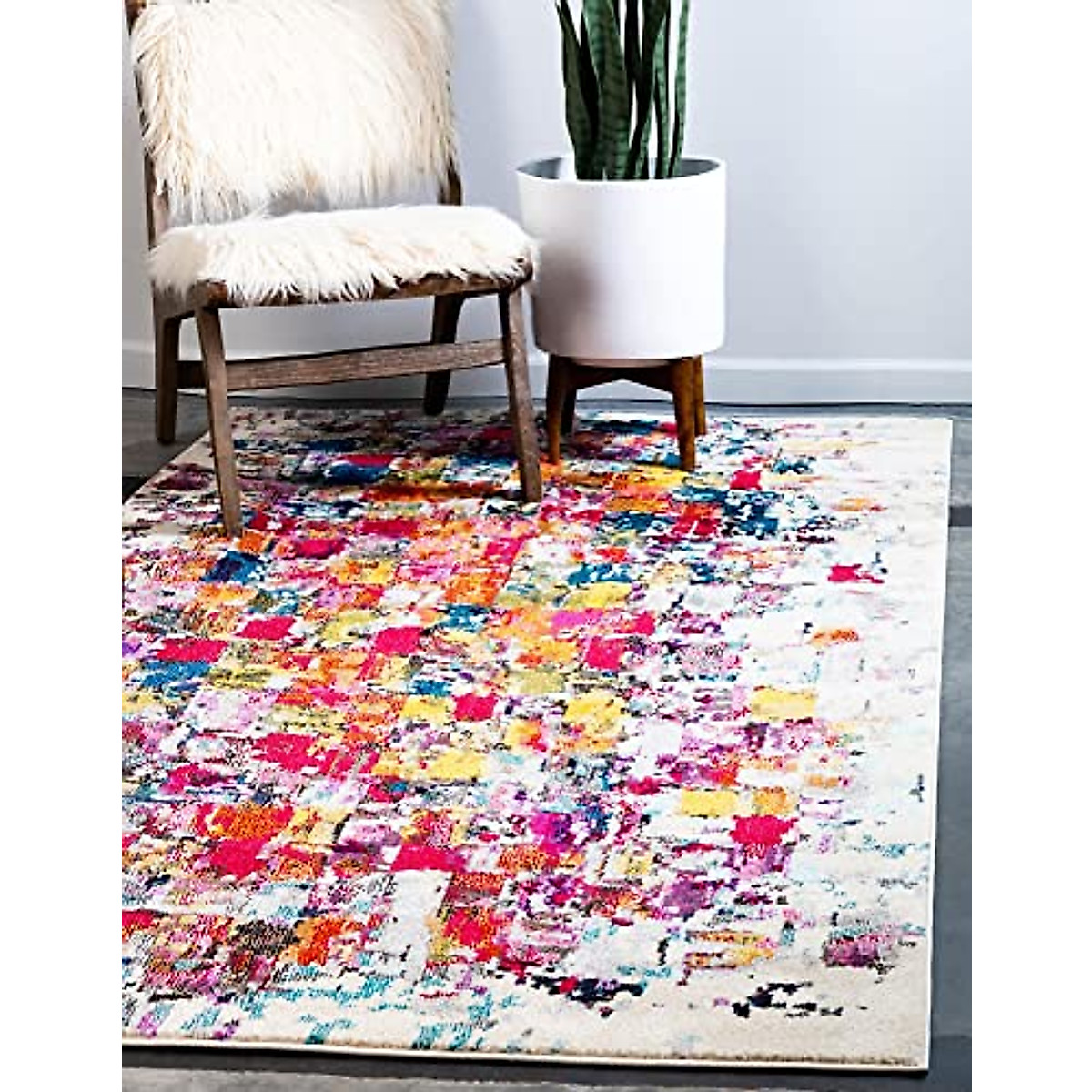 Unique Loom Estrella Collection Abstract, Bright Colors, Distressed, Modern Area Rug, 8 ft x 11 ft, Multi/Beige
