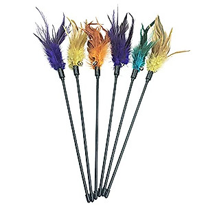 IUHKBH Cat Wand Toys, 6 PCS Interactive Cat Teaser Wand Cat Feather Toys with Loud Bell for Cat and Kitten