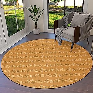 Thanksgiving Pumpkins Round Area Rug 5ft,Washable Outdoor Indoor Carpet Runner Rug for Bedroom,Kitchen,Living Room,Office,Area+Rug Large Bath Door Desk Floor Mat Fall Harvest Autumn Minimalist Art