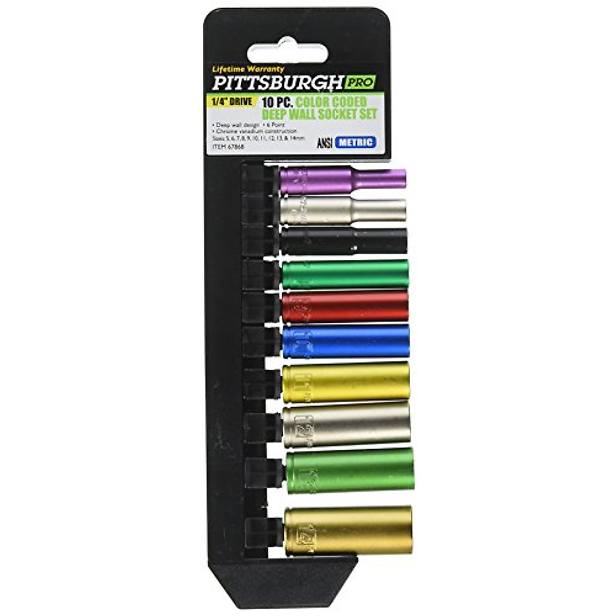 Pittsburgh Professional 10 Piece Color Coded 1/4 Drive Deep Wall Metric Socket Set