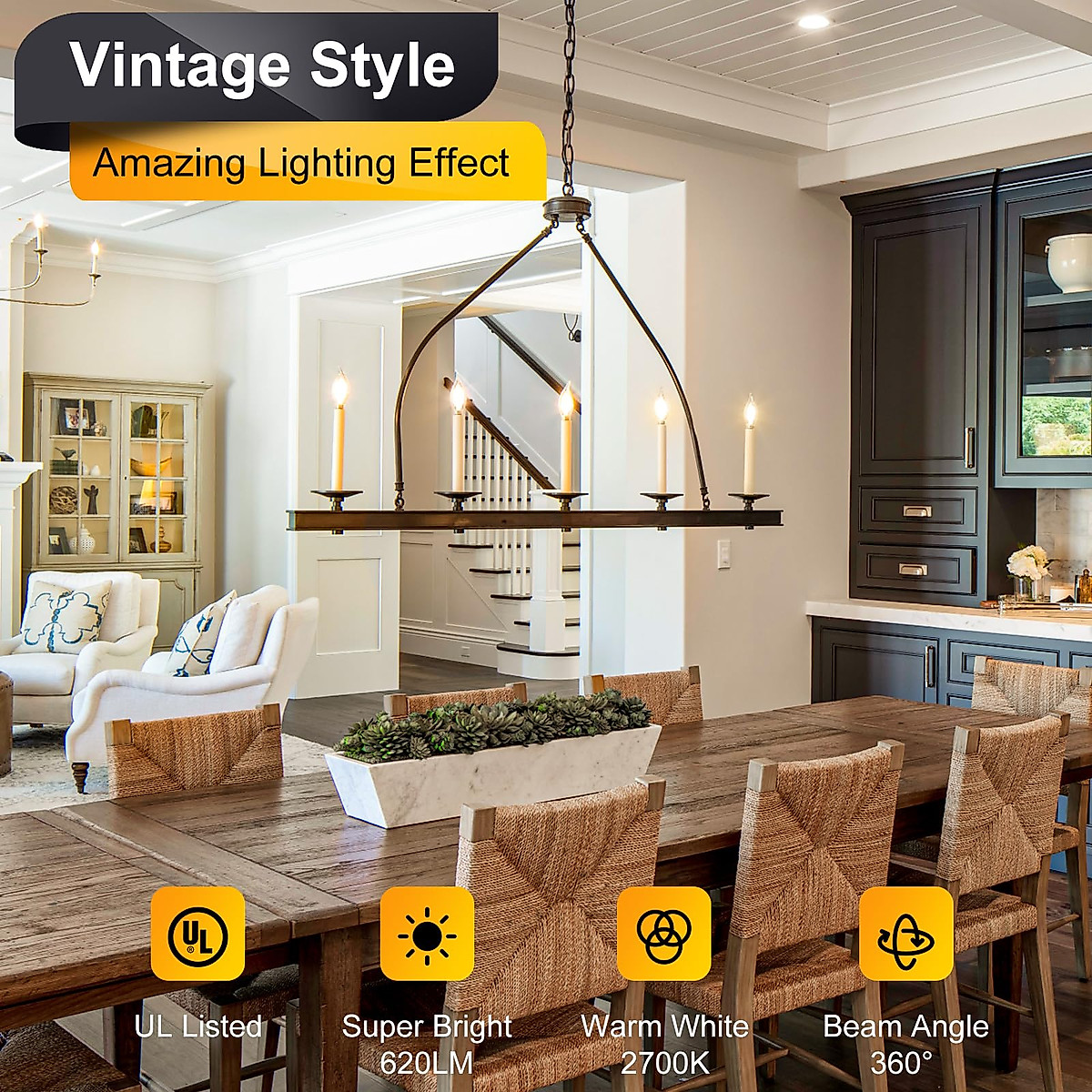 Sheetea LED Candelabra Bulbs 60 Watt Equivalent, E12 LED Bulbs Dimmable Chandelier Light Bulbs, Soft Warm White Light Bulbs 2700K Candelabra Base, 6W 600LM Flame Tip CA10 Candle Light Bulbs, 10-Pack