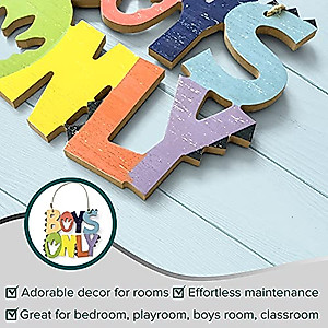 HnJOY Boys Only Wood Wall Decor Dino Paw - Dinosaur Theme Wooden Letters Plague - Children Room Decoration Animal Themed Sign - Nursery Playroom Decor for Kids Bed Room Door Hanging
