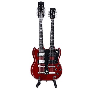 TOTITOM Wood Musical Instrument Ornaments Wooden Miniature Guitar Elegant Mini Electric Guitar Musical Instrument Model with Stand Gift Musical Instrument Model Musical Instruments Model Decor