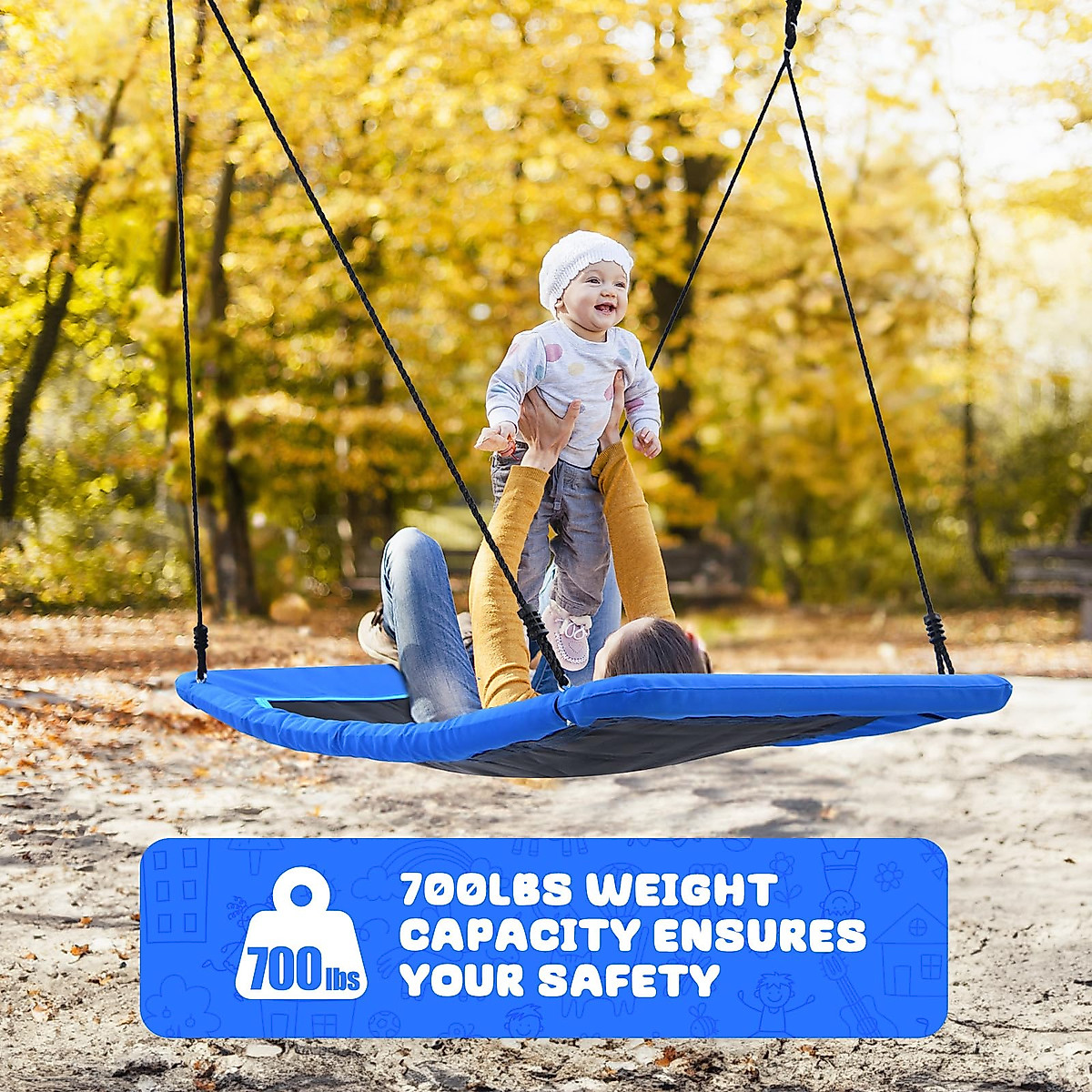 Trekassy 700lb Giant 60" Skycurve Platform Tree Swing for Kids and Adults with 2 Hanging Straps-Blue