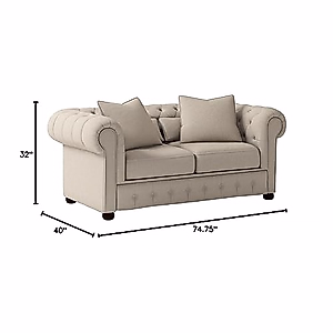 Homelegance Savonburg 75" Fabric Chesterfield Loveseat, Light Gray