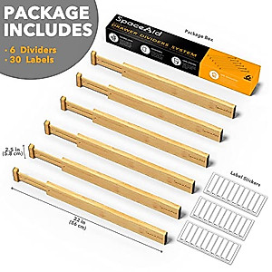 SpaceAid Bamboo Drawer Dividers with Inserts 4 Dividers with 9 Inserts (17-22 in) 6 Dividers (17-22 in) Inserts, 3 Sizes, 9 Pack