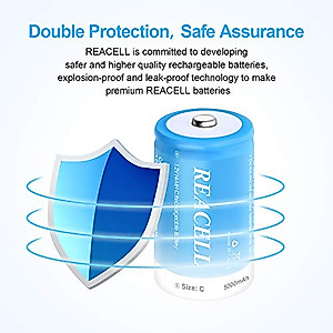 REACELL Rechargeable C Cell 5000mAh, C Size Rechargeable Batteries Long Lasting C Batteries with Storage Case, 4 Counts