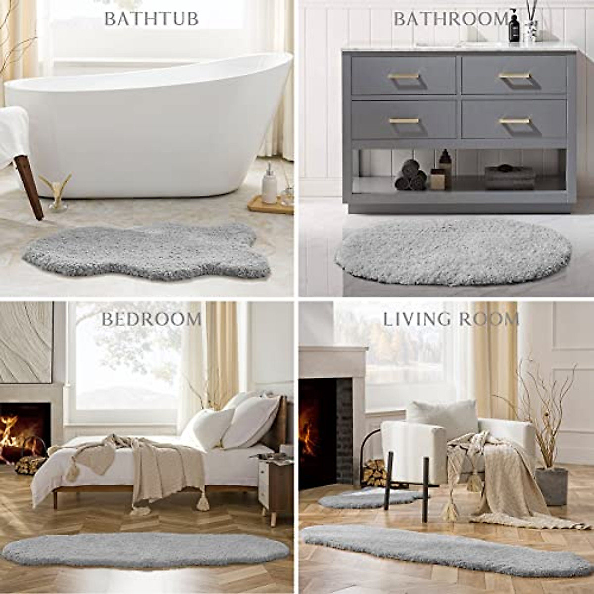 Ashler Runners Bathroom Rugs Long Non Slip Bathroom Rug Sets 2 Piece, Light Grey Water Absorbing Bath Mat Ultra Soft Shower Rugs, Plush Machine Washable Bathroom Carpet, 24 x 36 & 24 x 72 inches