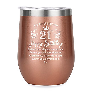 21st Birthday Gifts for Her, Happy 21st Birthday Decorations for Her, Funny 21 Year Old Birthday Gift Ideas for Her, Friends, Sister, Daughter, Girlfriend - 12oz Stainless Steel Insulated Wine Tumbler