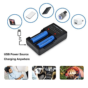 26650 Battery Charger 2-Bay Fast Charging for 18650 26650 14500 3.7 4.2V Rechargeable Lithium Batteries - Not Battery