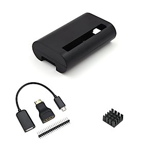 Raspberry Pi Zero Case with Heat Sink and 3 in 1 Adapter Kit Compatible with Raspberry Pi Zero W (Black)