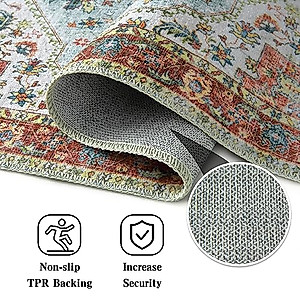RUGSREAL Washable Rugs 8x10 Living Room Rug Large Rug Boho Carpet Oriental Distressed Rugs Bohemian Carpet Non-Slip Area Rugs for Dining Room Farmhouse Bedroom Office Home Decor