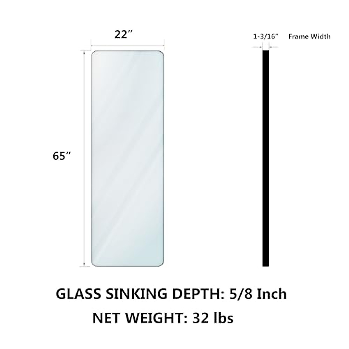 VocalStar 65" x 22" Full Length Mirror, Modern Farmhouse Black Metal Framed Full Body Mirror for Living Roome, Bathroom, Thicken 1/4-inch Glass | Ultra-Flush Hanging