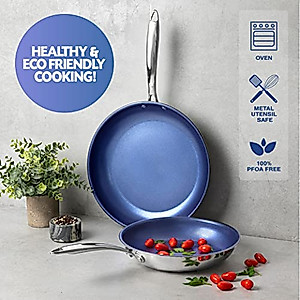 Granitestone 12 Inch Frying Pan, Stainless Steel Frying Pan, Non Stick Skillet/Nonstick Pan with Diamond Coating, Cooking Pan, Nonstick Skillet, Oven Safe Skillet, Dishwasher Safe, Blue