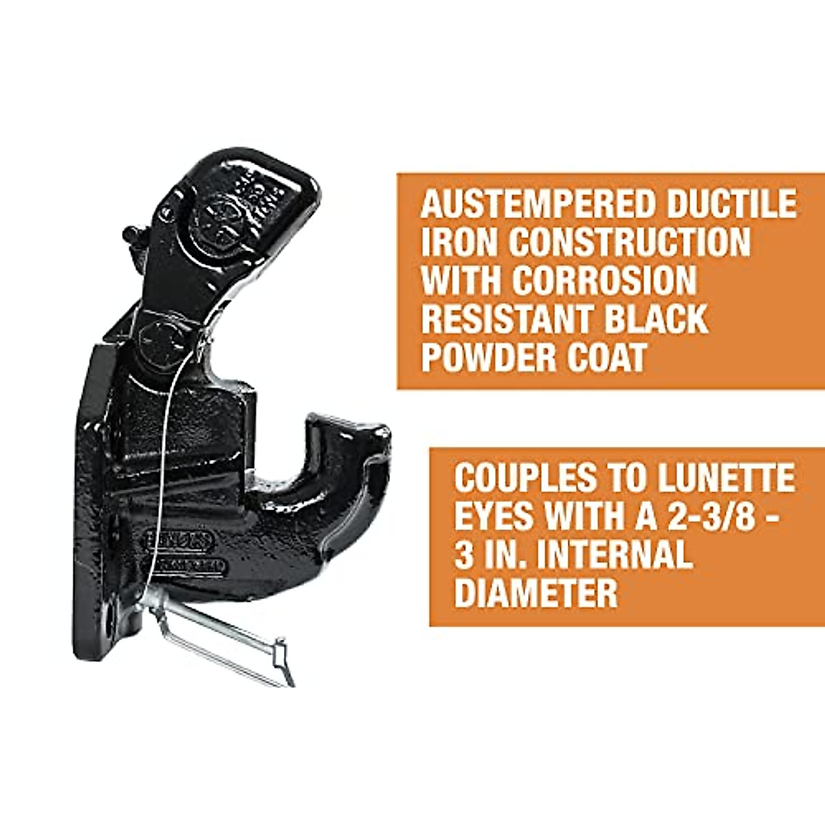 Buyers Products PH50 50 Ton Capacity 6-Hole Mount Air Compensated Pintle Hook, Black