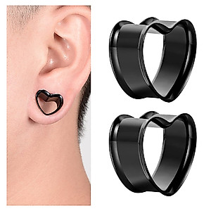 COOEAR 1 Pair Stainless Steel Gauges For Ears Heart Shape Ear Tunnels Plugs Flesh Stretchers Expander 0g to 1 Inch.
