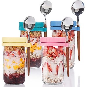 Kevenal Overnight Oats Containers with Lids and Spoon, 4 Pack 20 OZ Mason Jars for Overnight Oats Container, Yogurt Oatmeal Container Extra Large Capacity Salad Meal Prep Jars taking on-the-go