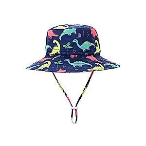 Baby Sun Hat UPF 50+ Sun Protective Toddler Bucket Hat Summer Kids Beach Hats Wide Brim Outdoor Play Hat for Boys Girls Navy Dinosaur 2-4T