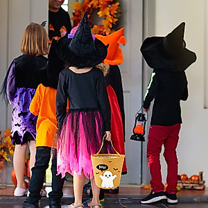 Secarond Halloween Trick or Treat Bags Halloween Candy Buckets Tote Bags Orange Black Ghost Halloween Party Favor Reusable Bags for Halloween (Orange)