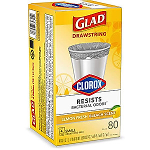 GLAD Small Kitchen Trash Bags, - 4 Gallon Trash Bag for Kitchen, Lemon Fresh Bleach Scent, Odor Eliminator, Leak Protection, 80 Count