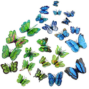 3D Butterfly Decor,Wall Decal Butterfly,36 PCS 3D Butterfly Stickers with Double Wings, Sponge Gum and Pins, Removable Wall Sticker Decals for Room Home Nursery Decor