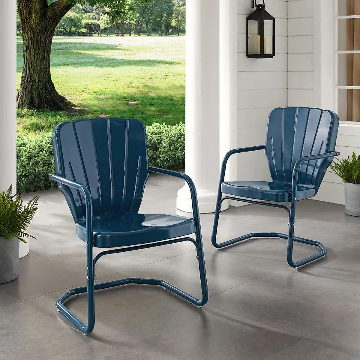 Crosley Furniture Ridgeland 2-Piece Outdoor Chair Set, Retro Metal Patio Chairs for Dining, Porch, Deck, Navy
