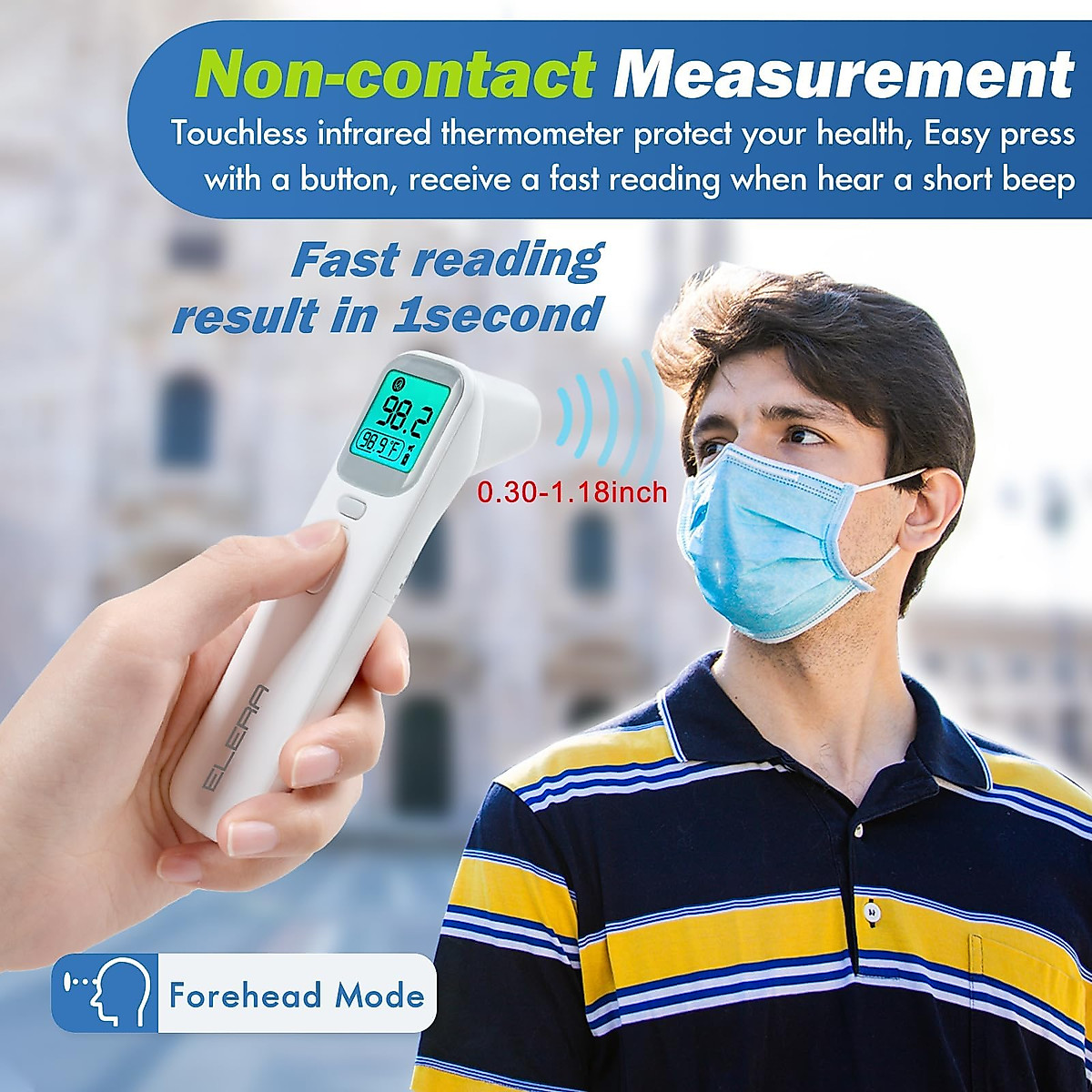 Elera Ear Thermometer for Kids, Baby Thermometer with Forehead and Ear Mode for Adults, Infant, Kids and Toddler, Touchless and 1 Second Reading with Fever Alarm and Mute Function, LCD