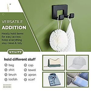 Angle Simple Double Towel Hook Matte Black, Stainless Steel Bath Towel Holder, Hand Towel Rack, Coat Clothes Purse Hanger, Bathroom Kitchen Double Hook for Wall
