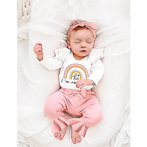 Tomolant baby girl clothes 0-3 months baby girl outfit long sleeve rainbow romper 0-3 months baby girl clothes baby girls' clothing pink flared pants fall winter baby girl outfits 0-3 months