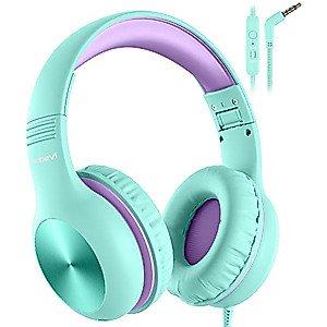Kids Headphones with Microphone, Over-Ear Headphones for Kids with Sharing Function, 85dB/94dB Safe Volume Limit, HD Sound, Headset for On-line Study, School, Travel, Headphone for Children [Green]