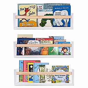 AZSKY Nursery Wall Décor Shelves White Floating Bookshelves for Baby and Kids Room 16 Inch Book Organizer Storage Ledge Long Display Floating Shelves for Toys CDs Dolls Picture Frames a Set of 3